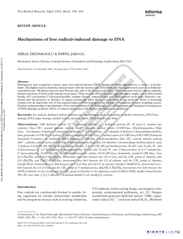 (PDF) Mechanisms of free radical-induced damage to DNA