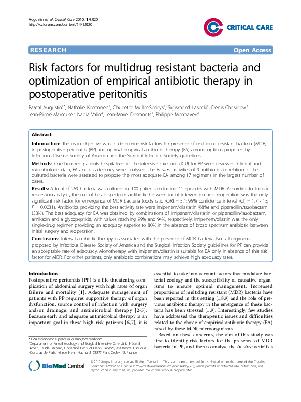 (PDF) Risk factors for multidrug resistant bacteria and optimization of ...