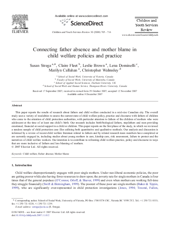 (PDF) Connecting father absence and mother blame in child welfare ...
