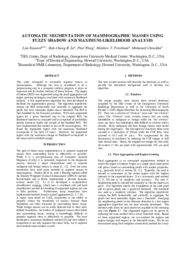 (PDF) Automatic segmentation of mammographic masses using fuzzy shadow and maximum-likelihood ...