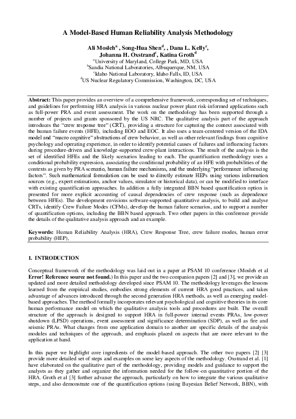 (PDF) A Model-Based Human Reliability Analysis Methodology