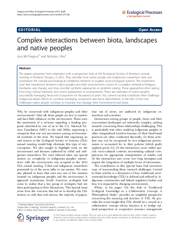 (PDF) Complex interactions between biota, landscapes and native peoples
