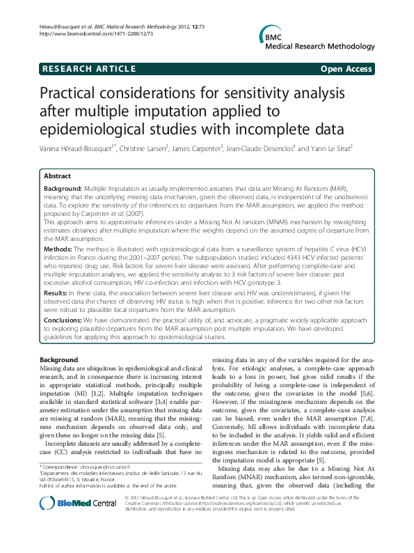 (PDF) Practical considerations for sensitivity analysis after multiple imputation applied to ...