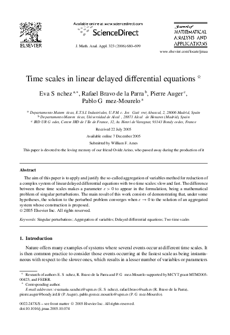 (PDF) Time scales in linear delayed differential equations | Pablo Gómez-Mourelo and Pierre ...
