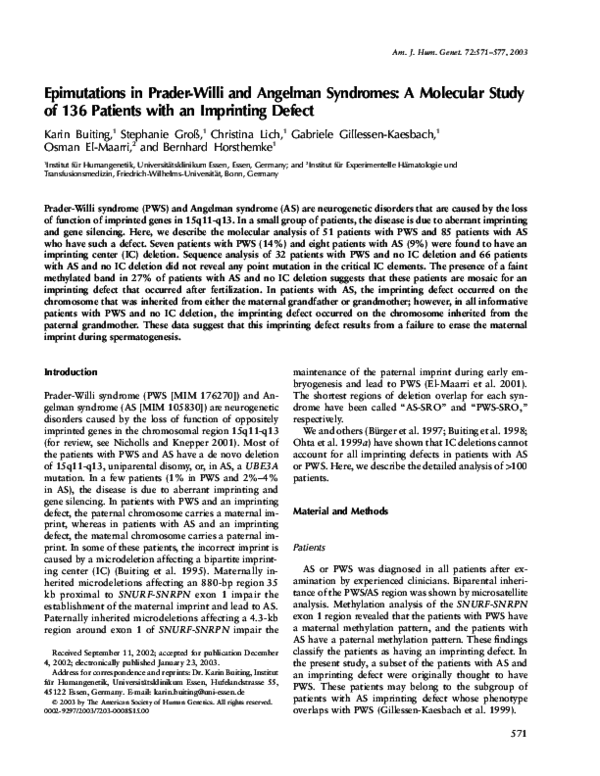 (PDF) A suspicious case of mosaic Prader–Willi and Angelman syndromes ...