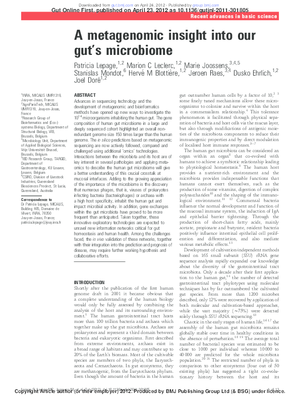 (PDF) A metagenomic insight into our gut's microbiome