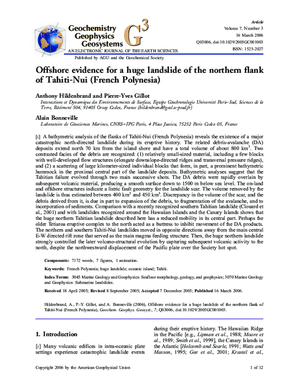 (PDF) Offshore evidence for a huge landslide of the northern flank of ...