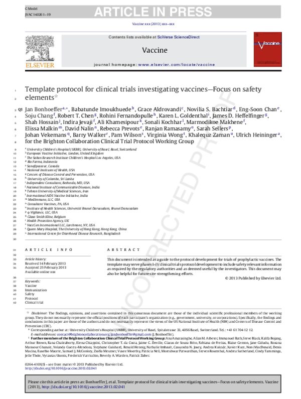 (PDF) Template protocol for clinical trials investigating vaccines ...