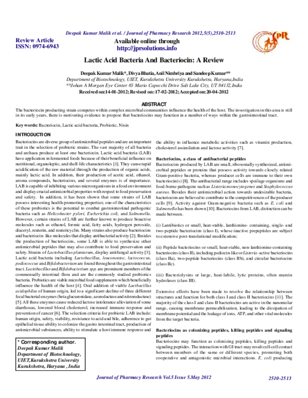 (PDF) Lactic Acid Bacteria And Bacteriocin: A Review