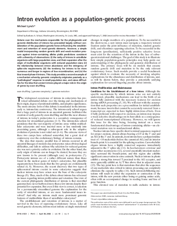 (PDF) Intron evolution as a population-genetic process