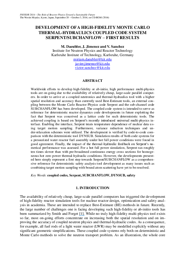 (PDF) DEVELOPMENT OF A HIGH-FIDELITY MONTE CARLO THERMAL-HYDRAULICS ...