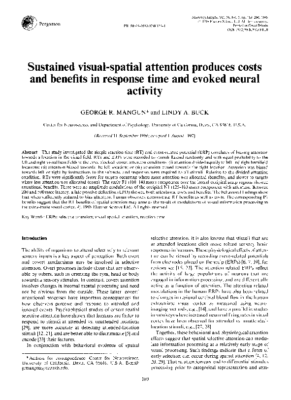 (PDF) Sustained visual-spatial attention produces costs and benefits in response time and evoked ...