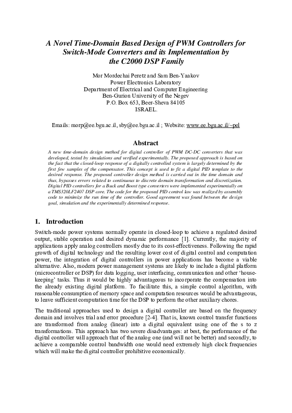Pdf A Novel Time Domain Based Design Of Pwm Controllers For Switch Mode Converters And Its