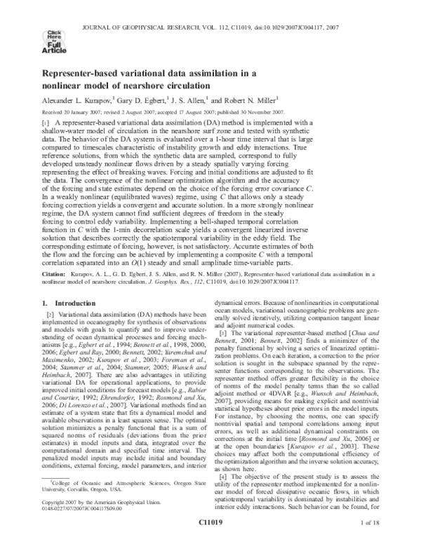(PDF) Representer-based variational data assimilation in a nonlinear ...