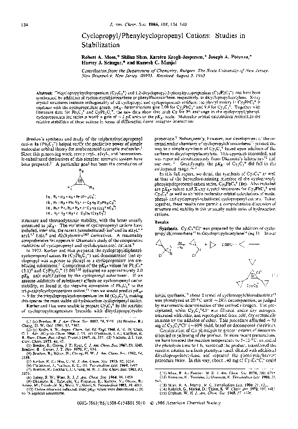 (PDF) Cyclopropyl/phenylcyclopropenyl cations: studies in stabilization