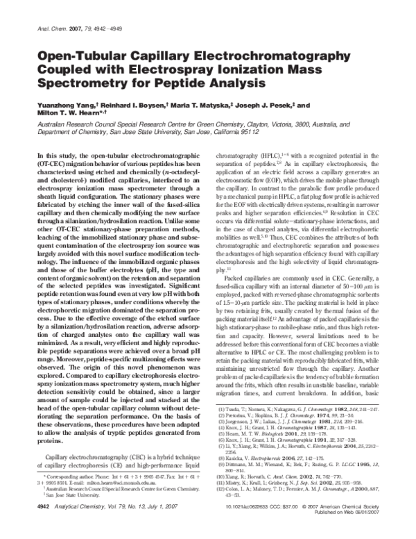 (PDF) Open-tubular capillary electrochromatography/electrospray ...