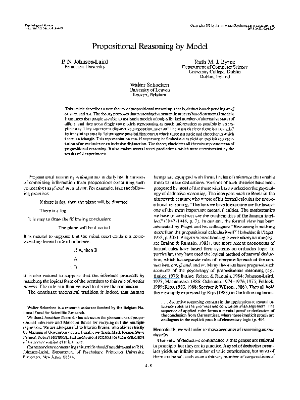 (PDF) Propositional reasoning by model?