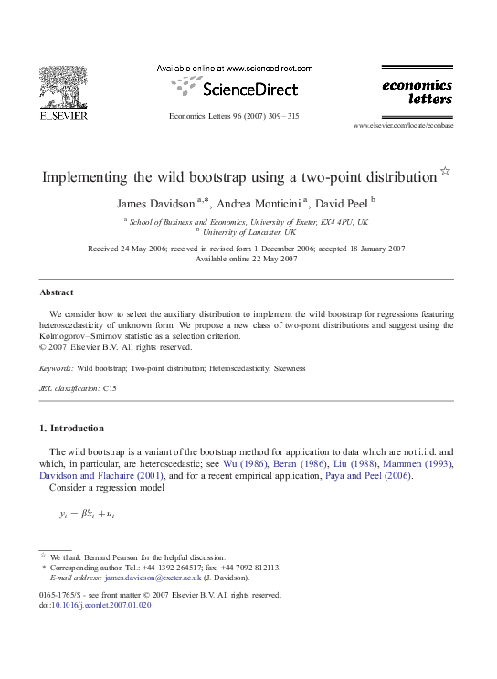 (PDF) Implementing the wild bootstrap using a two-point distribution