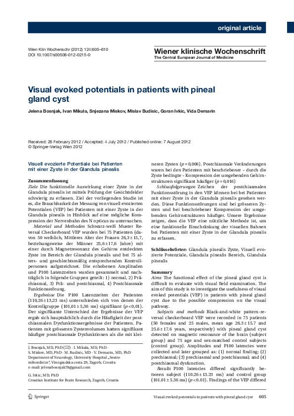 Visual Evoked Potentials In Patients With Pineal Gland Cyst