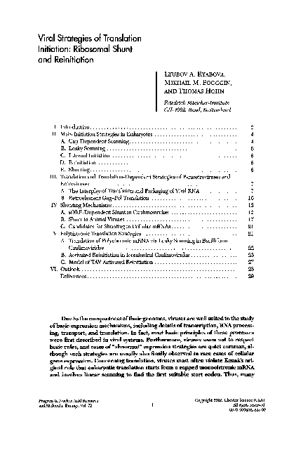(PDF) Viral strategies of translation initiation: Ribosomal shunt and ...