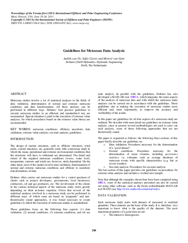 (PDF) Guidelines for Metocean Data Analysis