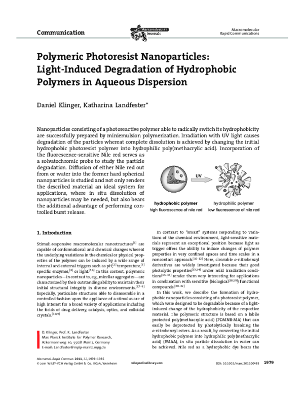 (PDF) Polymeric Photoresist Nanoparticles: Light-Induced Degradation of ...