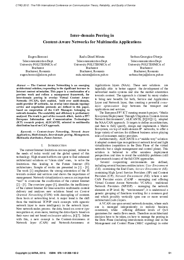 (PDF) Inter-domain Peering in Content-Aware Networks for Multimedia Applications | Serban Obreja ...