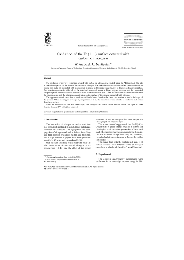 (PDF) Oxidation of the Fe(111) surface covered with carbon or nitrogen