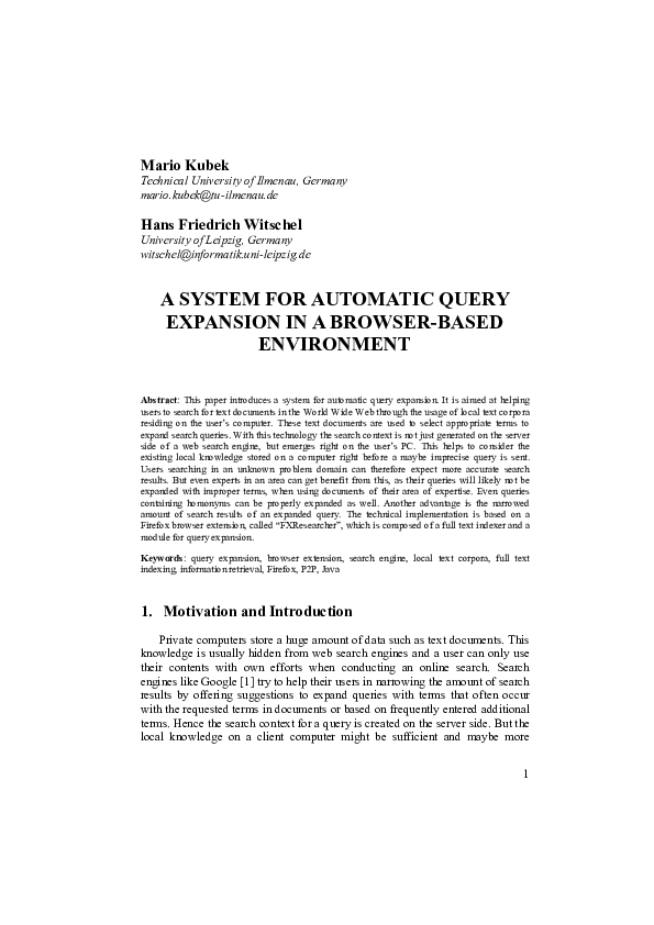 (PDF) A System for Automatic Query Expansion in a Browser-based Environment