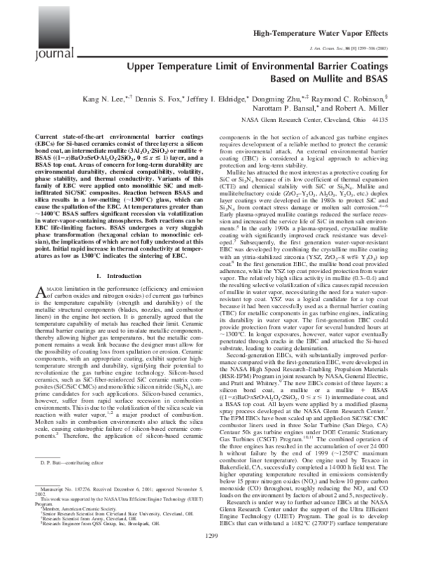 (PDF) Upper Temperature Limit of Environmental Barrier Coatings Based ...