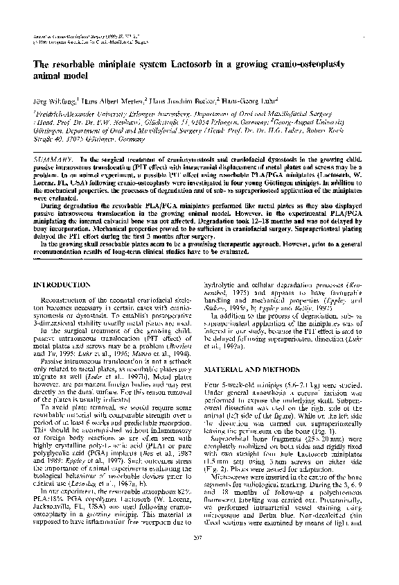 (PDF) The resorbable miniplate system lactosorb in a growing cranio ...