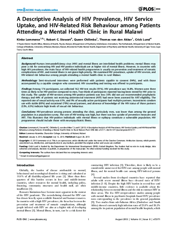 Pdf A Descriptive Analysis Of Hiv Prevalence Hiv Service Uptake And