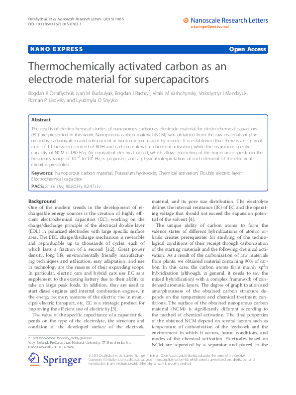 (PDF) Activated Carbon Modified with Carbon Nanodots as Novel Electrode ...