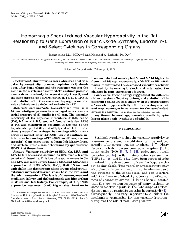 (PDF) Hemorrhagic Shock-Induced Vascular Hyporeactivity in the Rat ...