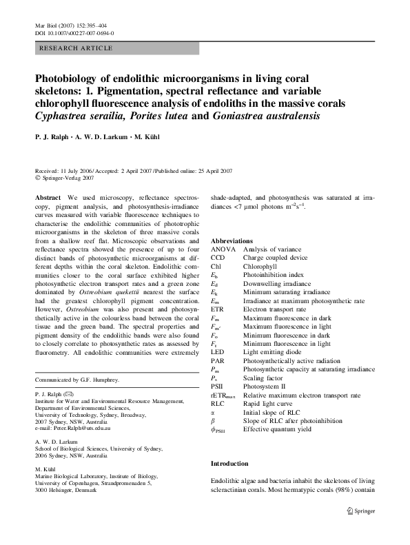 Pdf Endolithic Microflora Are Major Primary Producers In Dead Carbonate Substrates Of Hawaiian