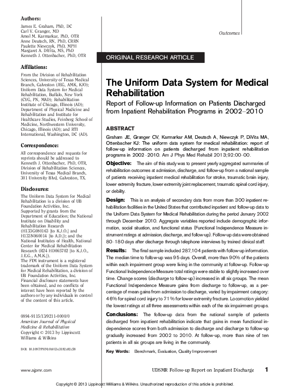 (PDF) The Uniform Data System for Medical Rehabilitation Report of ...