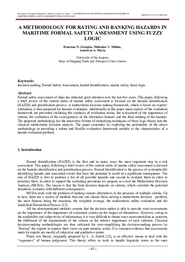 (PDF) A METHODOLOGY FOR RATING AND RANKING HAZARDS IN MARITIME FORMAL ...