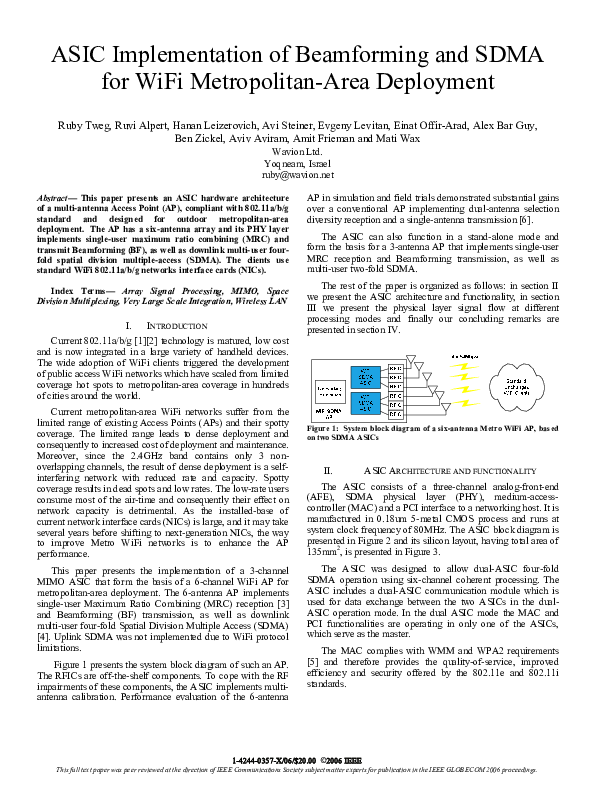 (PDF) ASIC Implementation of Beamforming and SDMA for WiFi Metropolitan ...