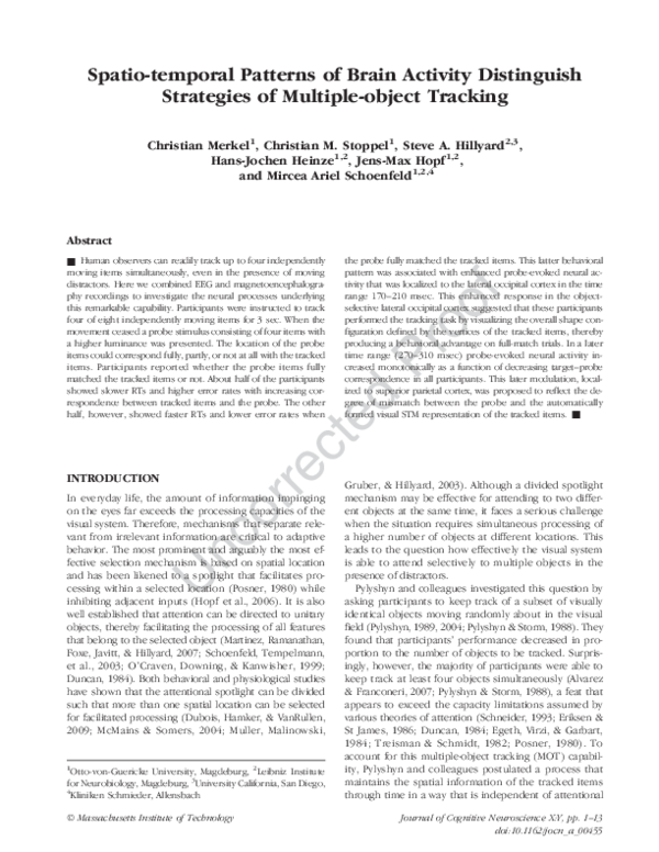 (PDF) Spatio-temporal patterns of brain activity distinguish strategies of multiple-object tracking