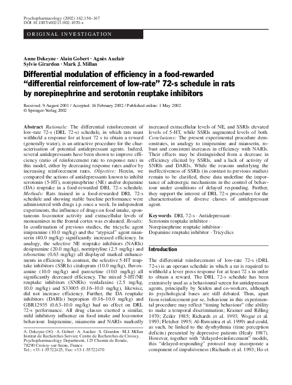(PDF) Differential modulation of efficiency in a food-rewarded ...