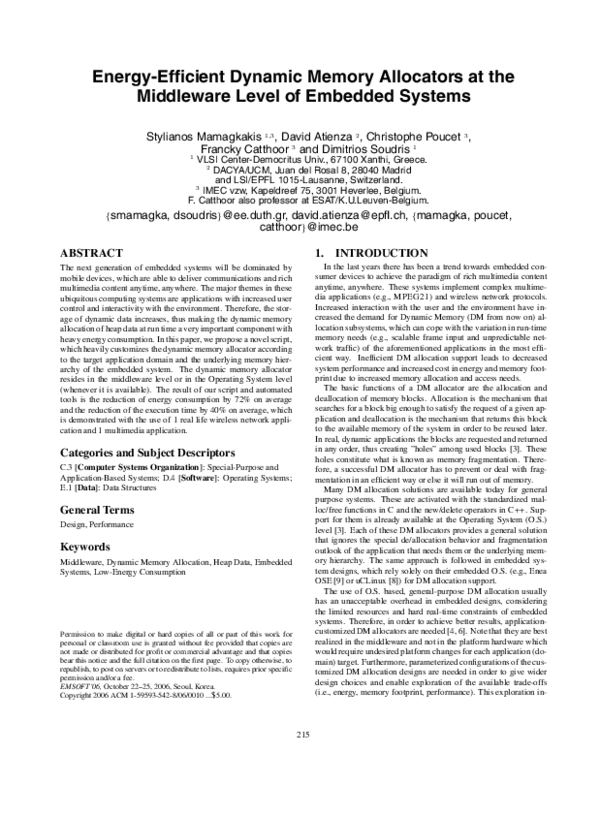 (PDF) Energy-efficient dynamic memory allocators at the middleware level of embedded systems