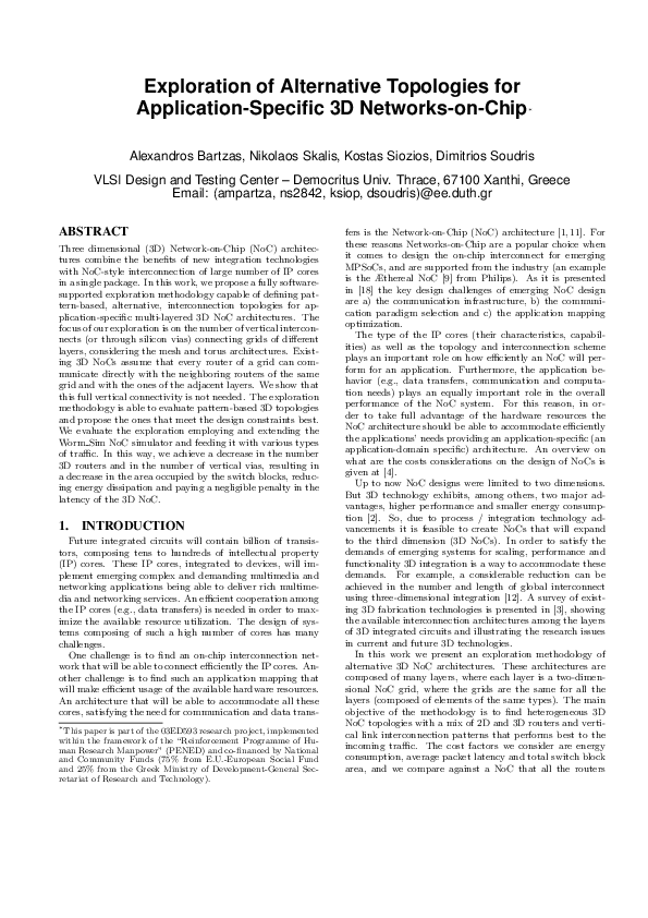 (PDF) Exploration of alternative topologies for application-specific 3d networks-on-chip