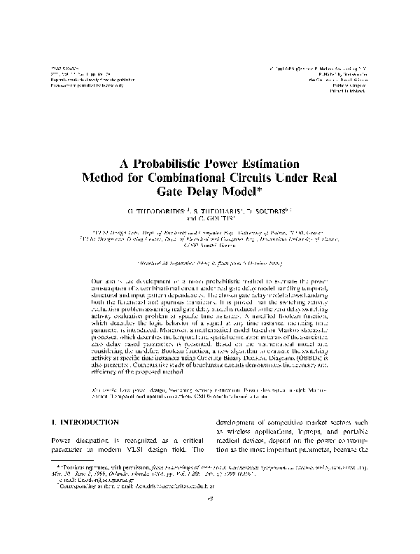 (PDF) A Probabilistic Power Estimation Method for Combinational Circuits Under Real Gate Delay Model