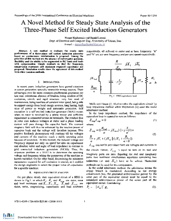 Pdf A Novel Method For Steady State Analysis Of The Three Phase Self Excited Induction Generators