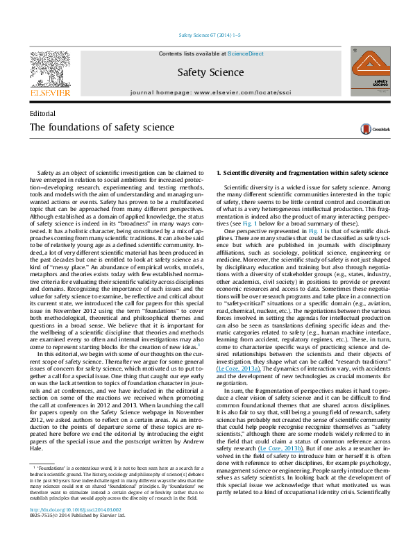 (PDF) The foundations of safety science