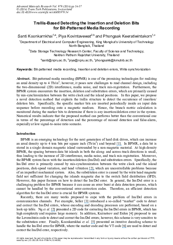 (PDF) Trellis-Based Detecting the Insertion and Deletion Bits for Bit-Patterned Media Recording ...