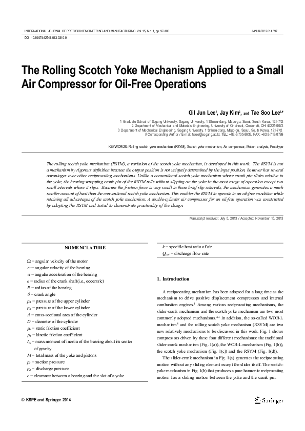 (PDF) The Rolling Scotch Yoke Mechanism Applied to a Small Air ...