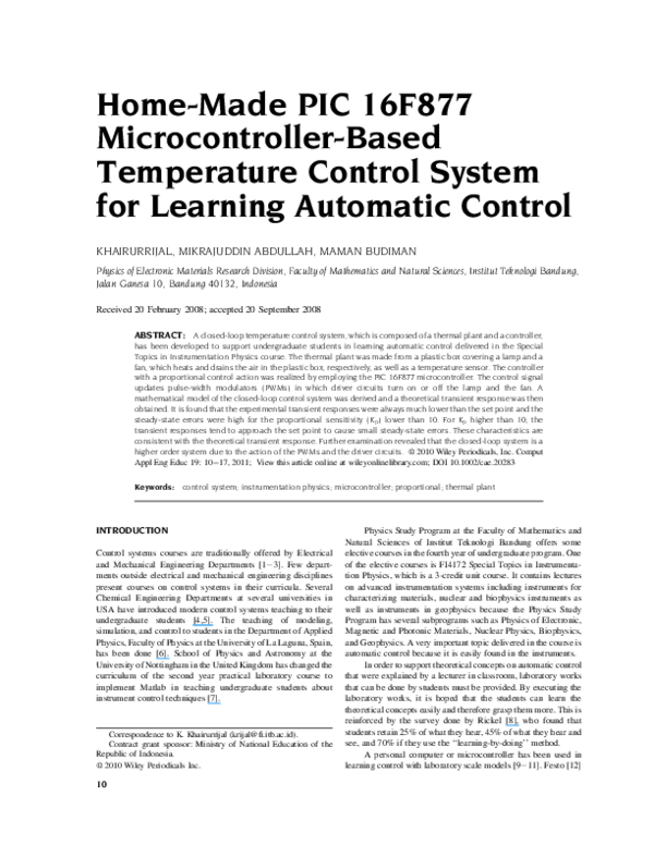 (PDF) Home-made PIC 16F877 microcontroller-based temperature control system for learning ...