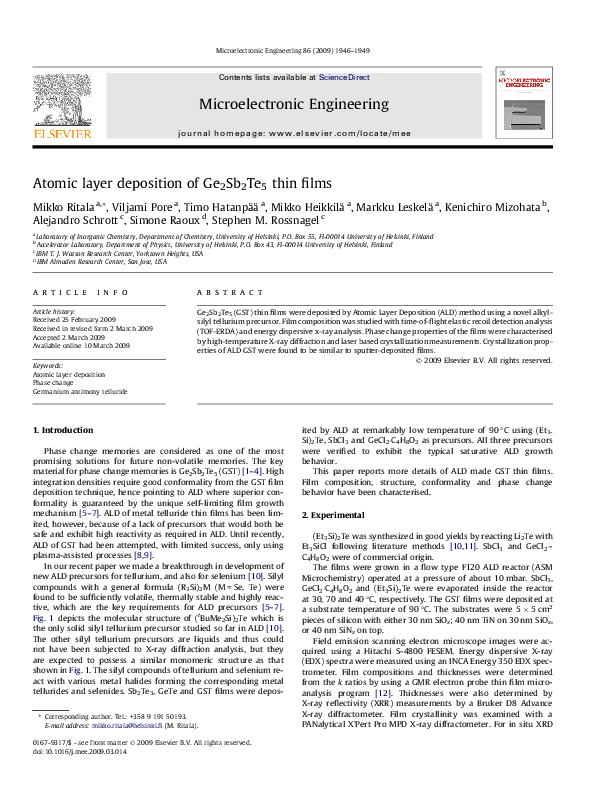 (PDF) Atomic layer deposition of Ge2Sb2Te5 thin films