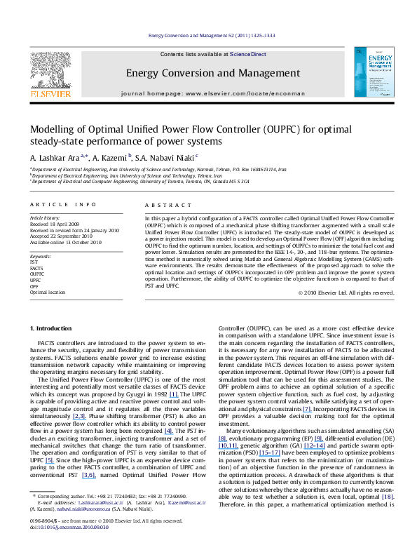 Pdf Modelling Of Optimal Unified Power Flow Controller Oupfc For Optimal Steady State 7253